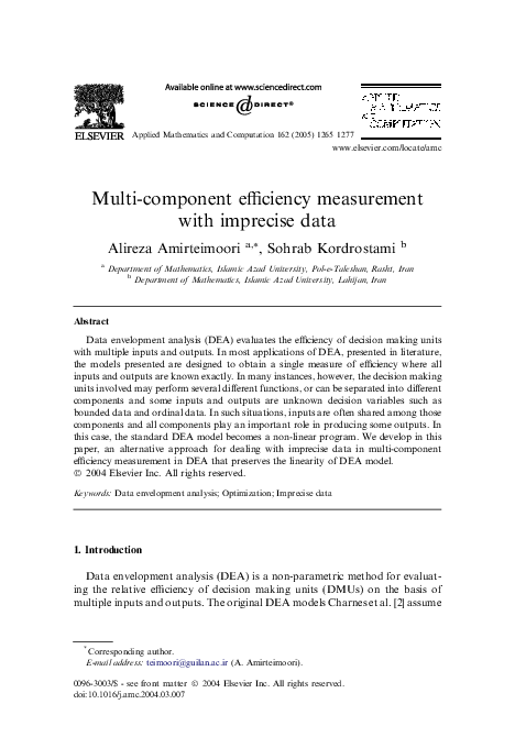 (PDF) Multi-component efficiency measurement with imprecise data