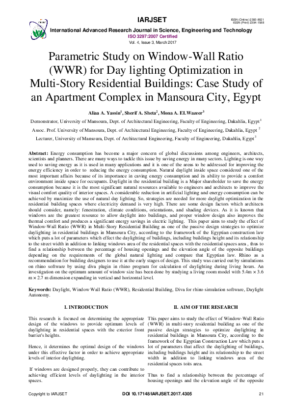 (PDF) Parametric Study on Window-Wall Ratio (WWR) for Day lighting ...