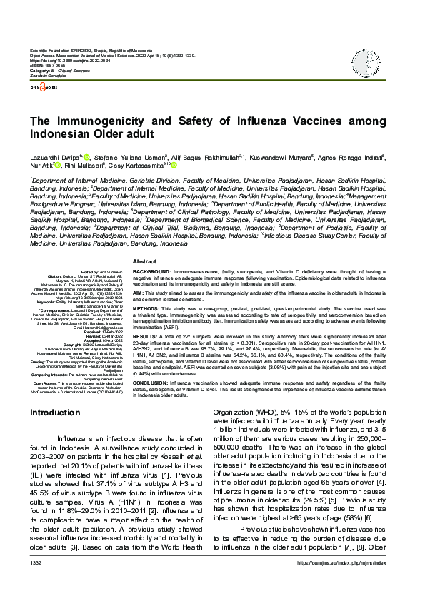 (PDF) The Immunogenicity and Safety of Influenza Vaccines among ...
