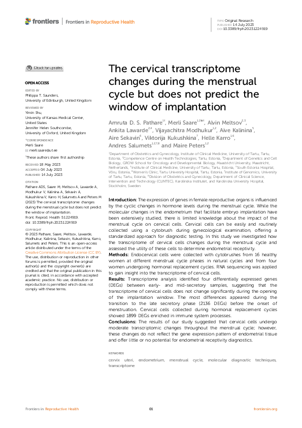 (PDF) The cervical transcriptome changes during the menstrual cycle but ...