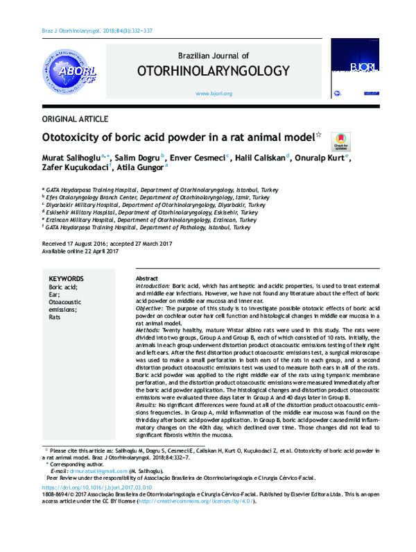 (PDF) Ototoxicity of boric acid powder in a rat animal model