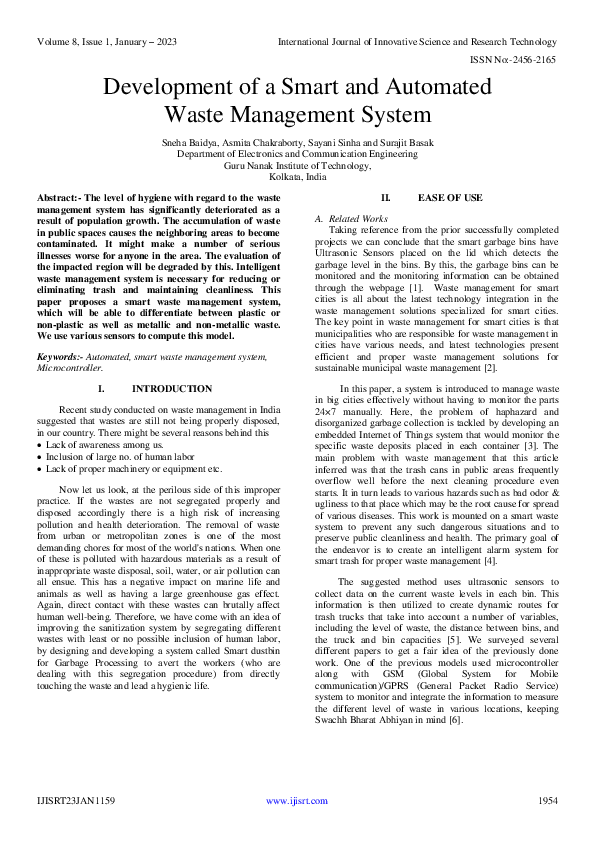 (PDF) Development of a Smart and Automated Waste Management System