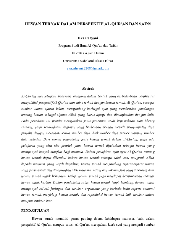 (DOC) HEWAN TERNAK DALAM PERSPEKTIF AL-QUR'AN DAN SAINS