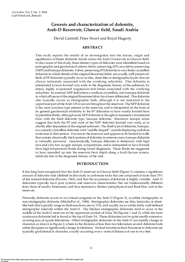 (PDF) Genesis and characterization of dolomite, Arab-D Reservoir ...
