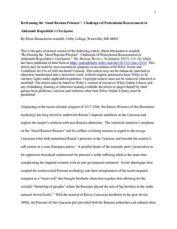 (PDF) Re/framing the “Good Russian Prisoner”: Challenges of ...