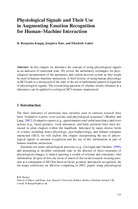 (PDF) Physiological Signals and Their Use in Augmenting Emotion Recognition for Human–Machine ...