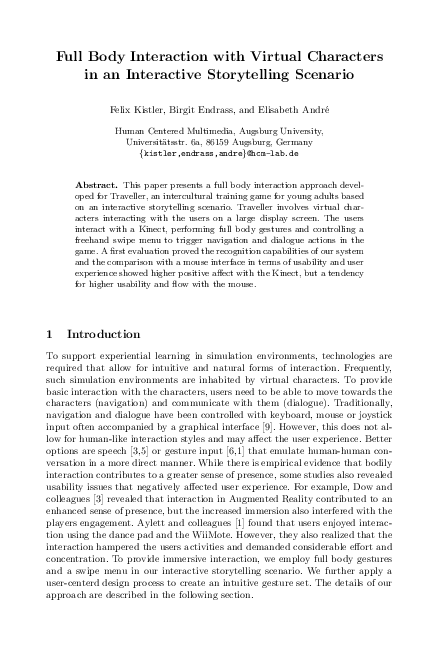 (PDF) Full Body Interaction with Virtual Characters in an Interactive ...