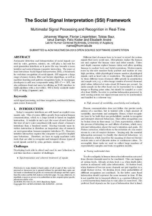 (PDF) The social signal interpretation (SSI) framework