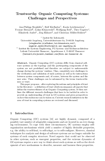(PDF) Trustworthy Organic Computing Systems: Challenges and Perspectives