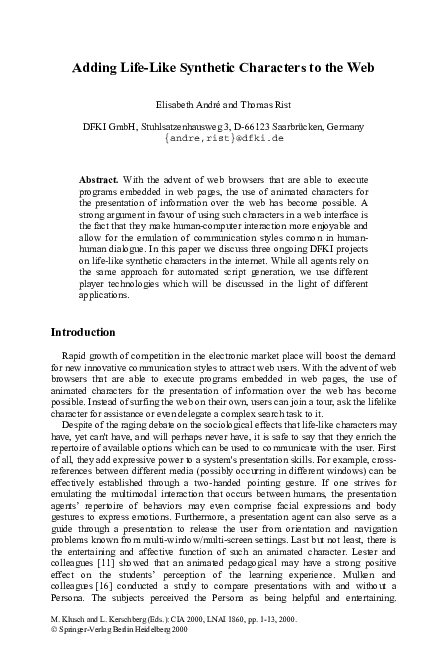 (PDF) Adding Life-Like Synthetic Characters to the Web | Elisabeth ...