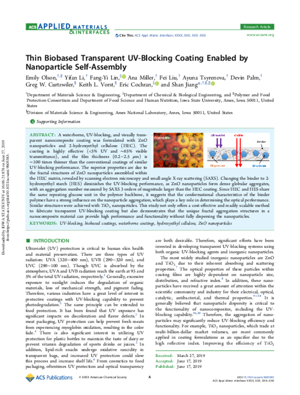 (PDF) Thin Biobased Transparent UV-Blocking Coating Enabled by ...