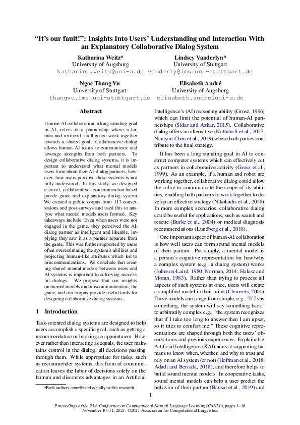 (PDF) “It’s our fault!”: Insights Into Users’ Understanding and Interaction With an Explanatory ...