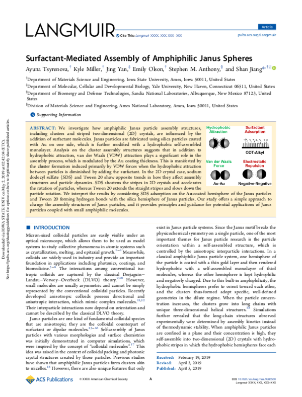 (PDF) Surfactant-Mediated Assembly of Amphiphilic Janus Spheres