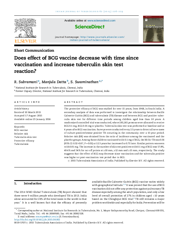 (PDF) Does effect of BCG vaccine decrease with time since vaccination ...