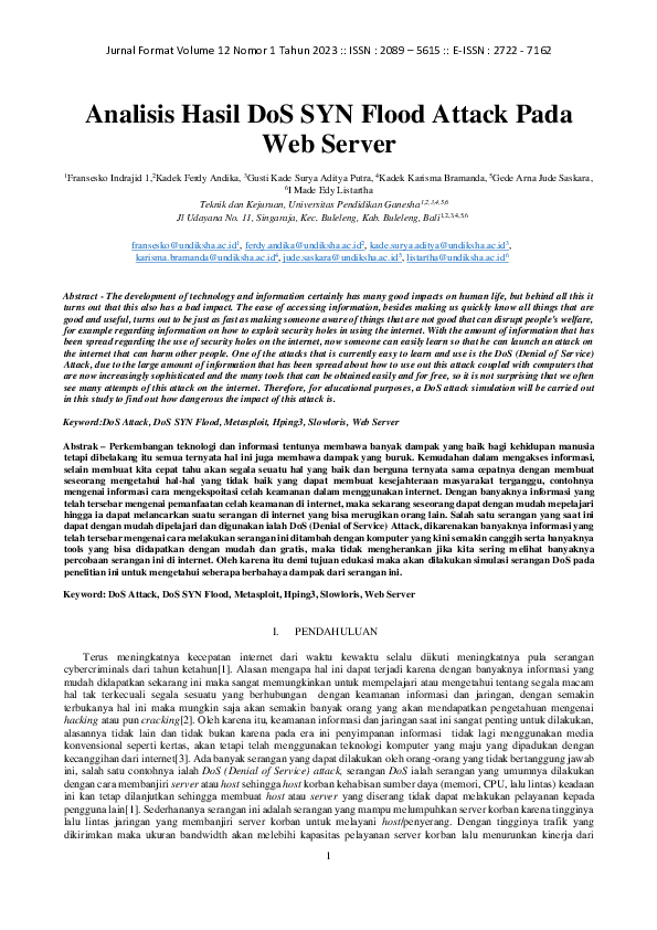 (PDF) Analisis Hasil DoS SYN Flood Attack Pada Web Server