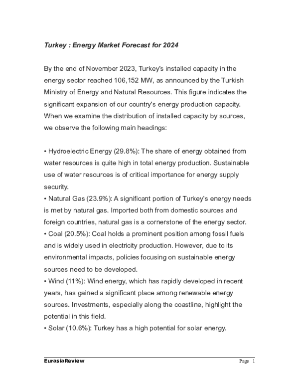 (PDF) Turkey : Energy Market Forecast for 2024