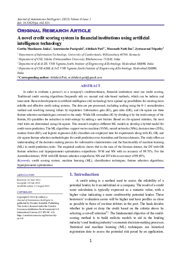 (PDF) A novel credit scoring system in financial institutions using artificial intelligence ...