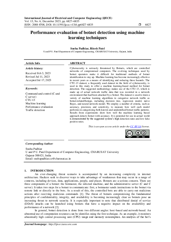 (PDF) Performance evaluation of botnet detection using machine learning ... (PDF) Performance evaluation of botnet detection using machine learning ...