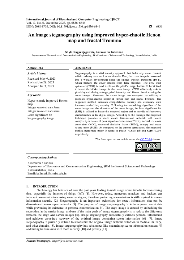 (PDF) An image steganography using improved hyper-chaotic Henon map and fractal Tromino