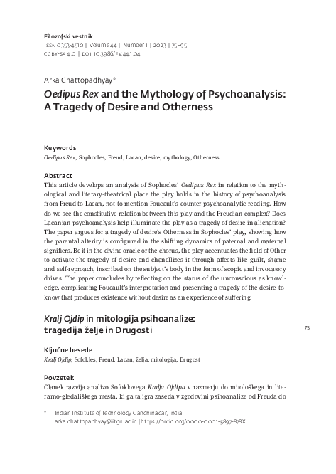 (PDF) Oedipus Rex and the Mythology of Psychoanalysis: A Tragedy of Desire and Otherness