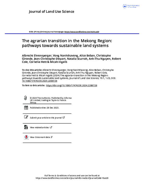 (PDF) The agrarian transition in the Mekong Region: pathways towards ...