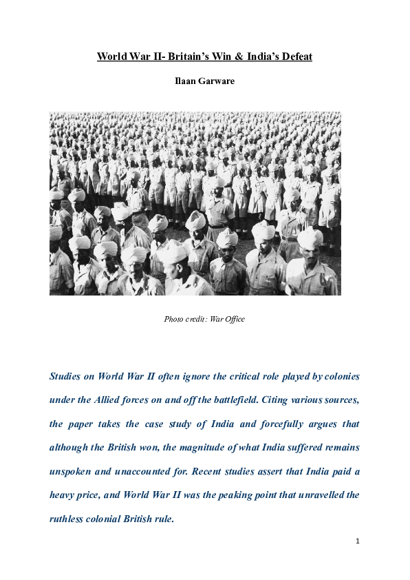 (PDF) World War II-Britain's Win & India's Defeat