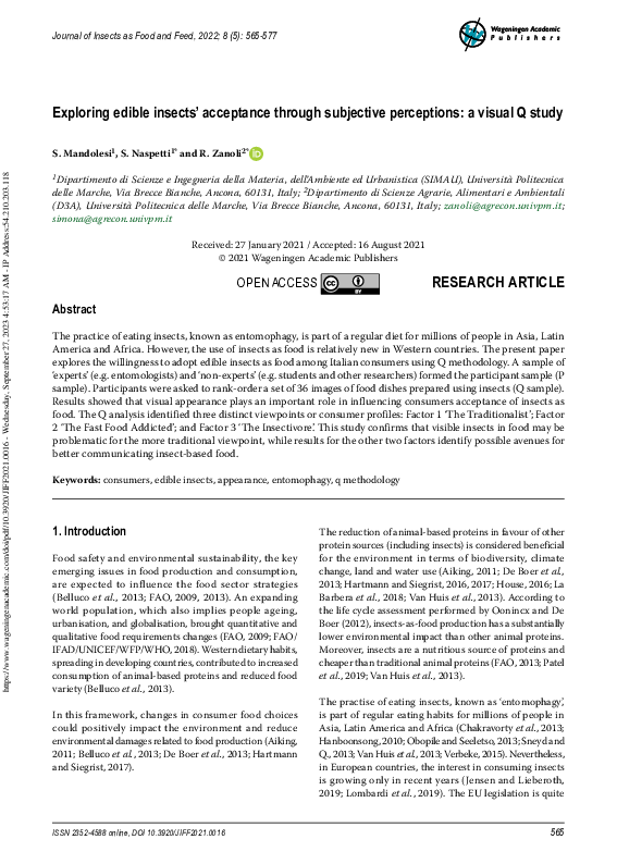 (PDF) Exploring edible insects’ acceptance through subjective perceptions: a visual Q study