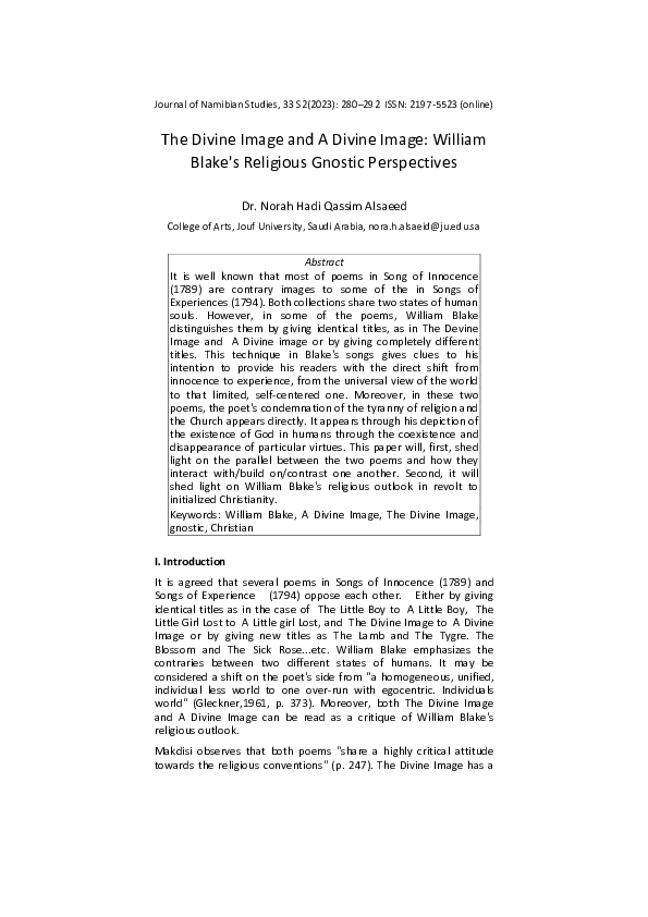 (PDF) The Divine Image and A Divine Image: William Blake's Religious ...