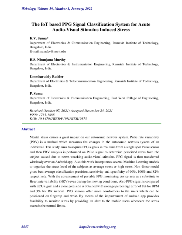 The IoT based PPG Signal Classification System for Acute Audio-Visual ...