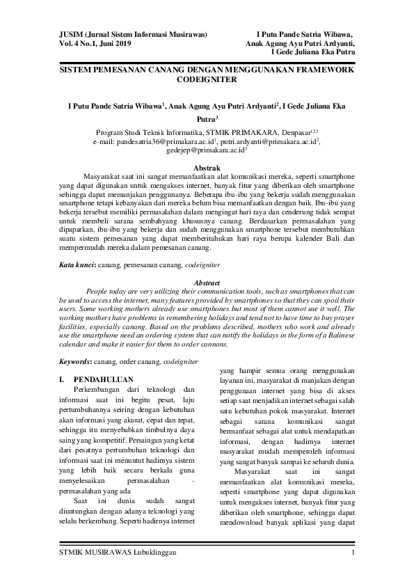 (PDF) Sistem Pemesanan Canang Dengan Menggunakan Framework Codeigniter