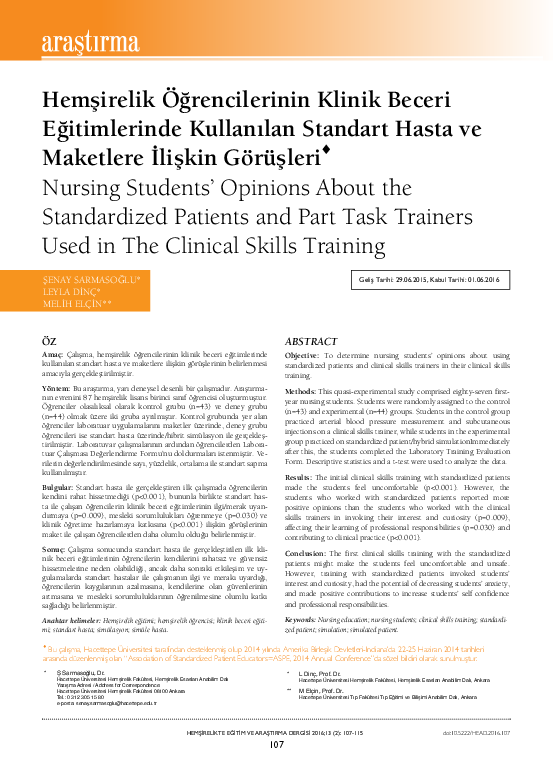 (PDF) Nursing students' opinions about the standardized patients and ...