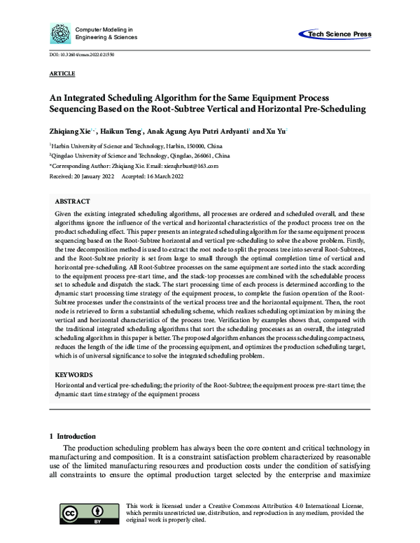 (PDF) An Integrated Scheduling Algorithm for the Same Equipment Process Sequencing Based on the ...