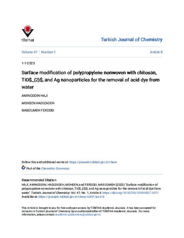 (PDF) Surface modification of polypropylene nonwoven with chitosan, TiO$_{2}$, and Ag ...
