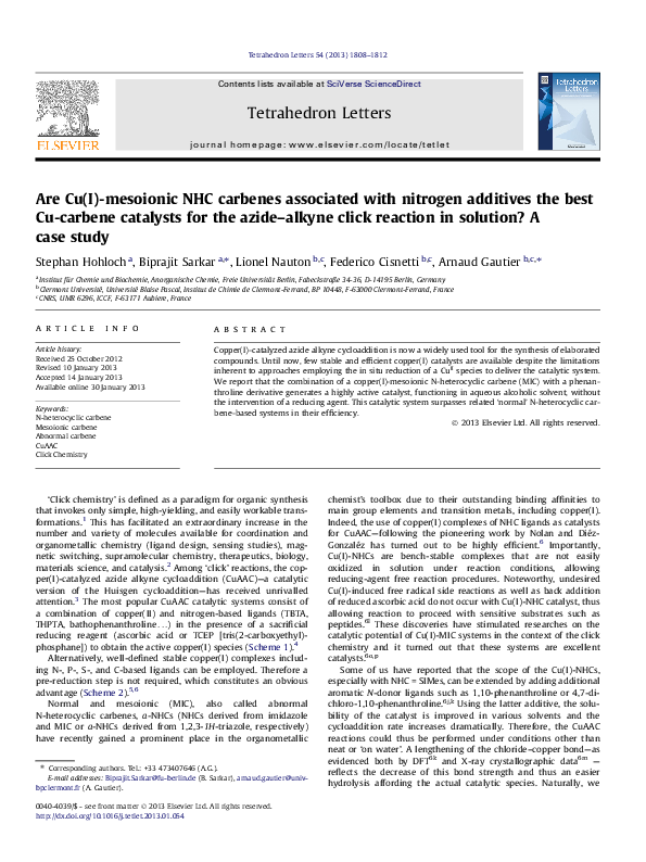 (PDF) Are Cu(I)-mesoionic NHC carbenes associated with nitrogen additives the best Cu-carbene ...