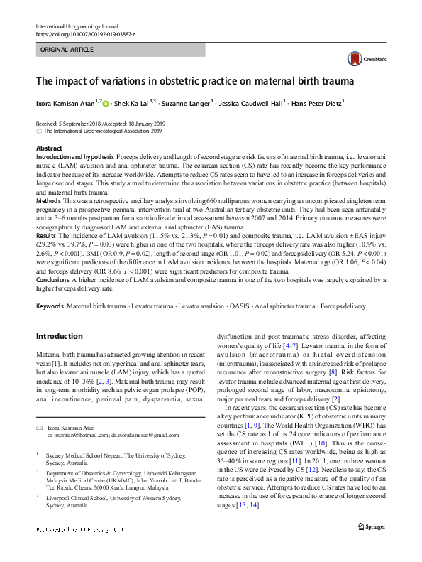(PDF) The impact of variations in obstetric practice on maternal birth ...