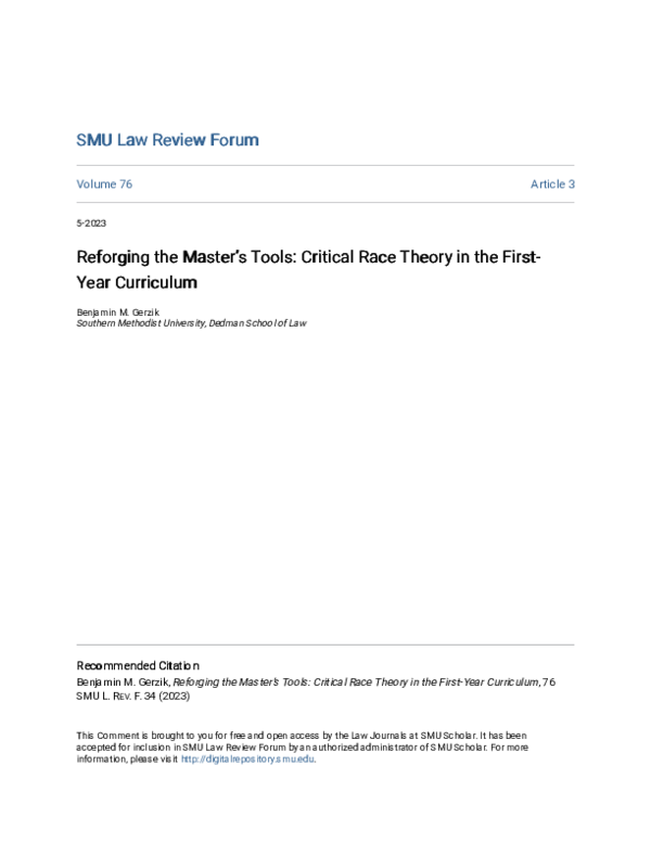 (PDF) Reforging the Master’s Tools: Critical Race Theory in the First ...