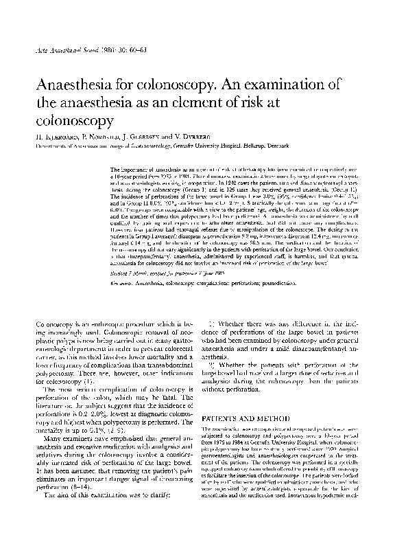 (PDF) Anaesthesia for colonoscopy. An examination of the anaesthesia as ...