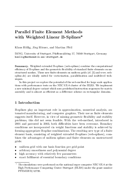 (PDF) Parallel Finite Element Methods with Weighted Linear B-Splines