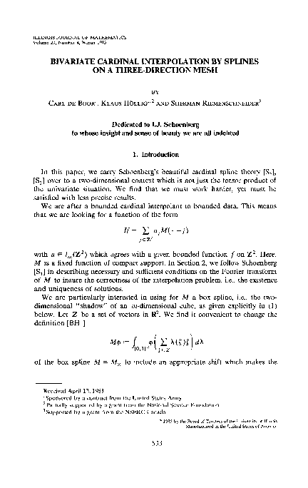 (PDF) Bivariate Cardinal Interpolation by Splines on a Three-Direction Mesh