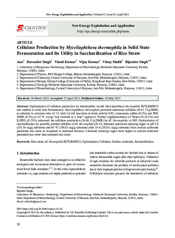 (PDF) Cellulase production by Myceliophthora thermophila in solid state ...
