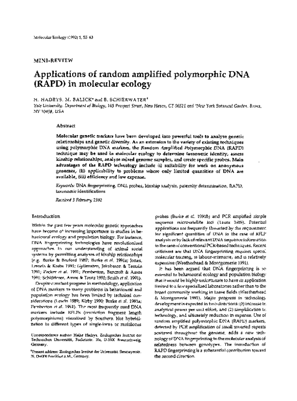 (PDF) Applications of random amplified polymorphic DNA (RAPD) in ...