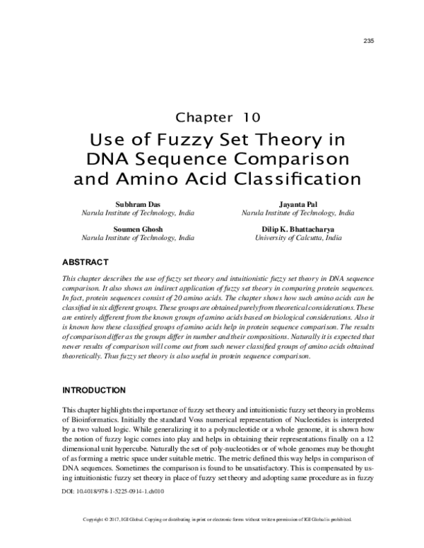 (PDF) Use of Fuzzy Set Theory in DNA Sequence Comparison and Amino Acid ...