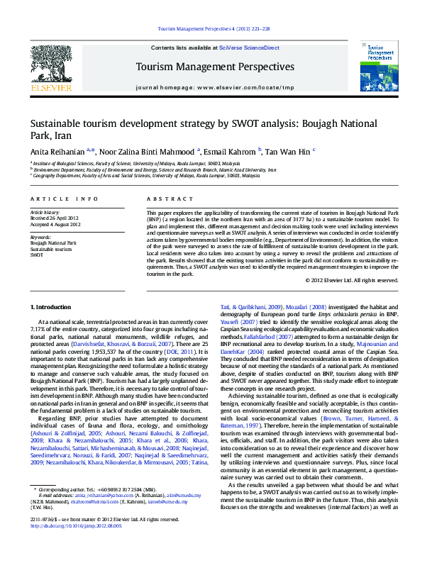 (PDF) Sustainable tourism development strategy by SWOT analysis ...