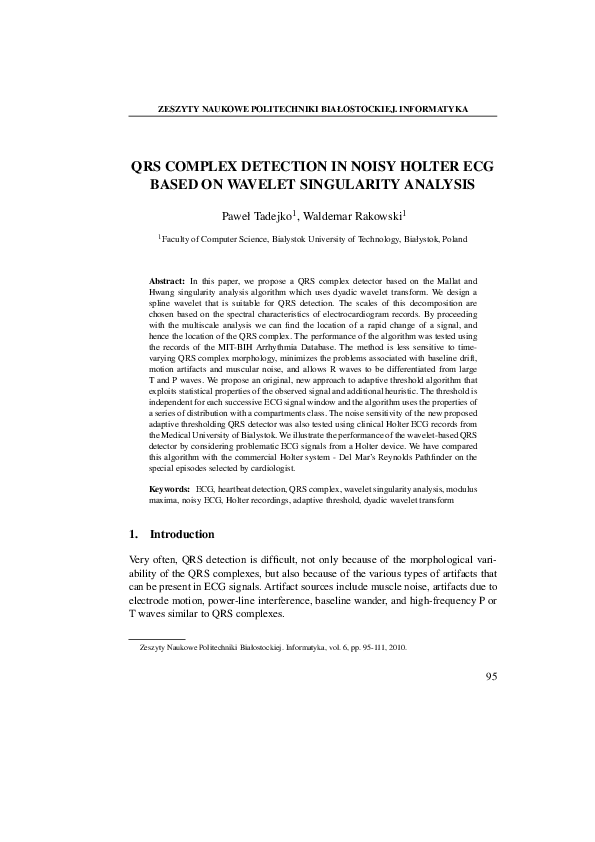 (PDF) QRS complex detection in noisy holter ECG based on wavelet singularity analysis