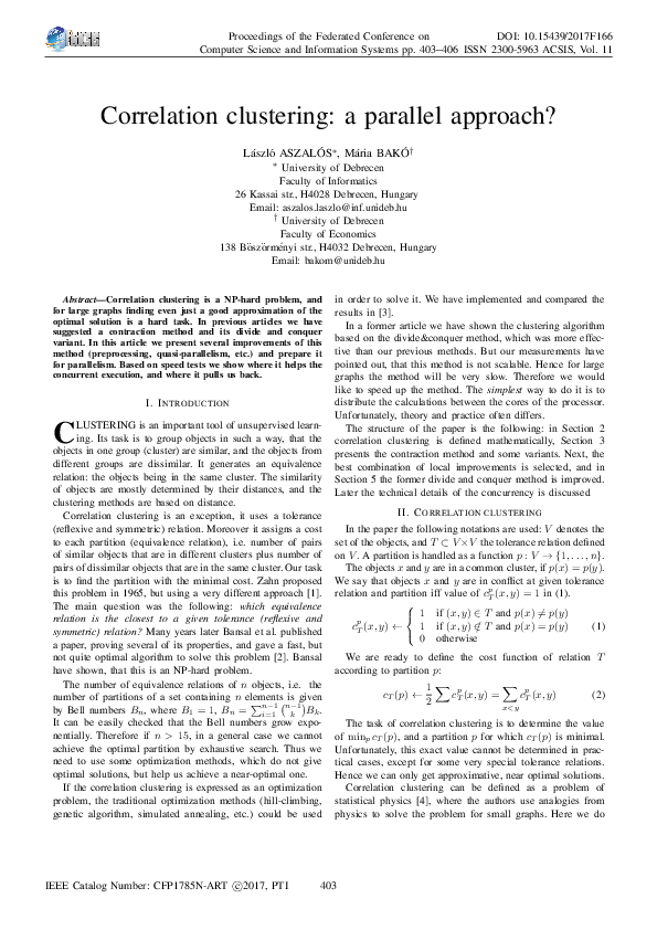 (PDF) Correlation clustering: a parallel approach?