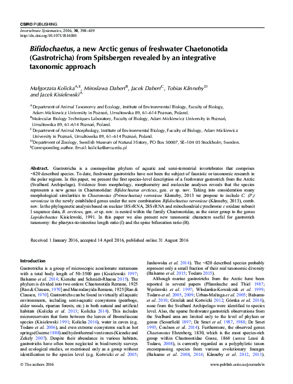 (PDF) Bifidochaetus, a new Arctic genus of freshwater Chaetonotida ...