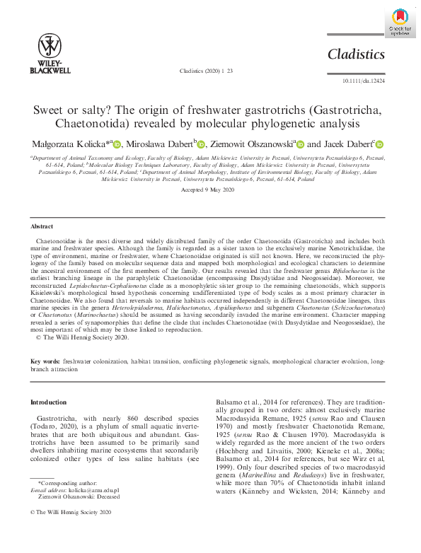 (PDF) Sweet or salty? The origin of freshwater gastrotrichs ...