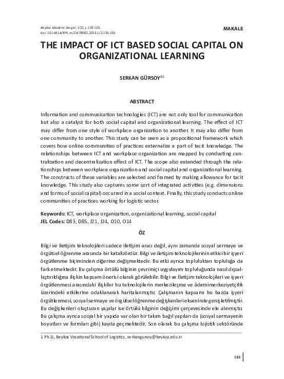 (PDF) The Impact of Ict Based Social Capital on Organizational Learning