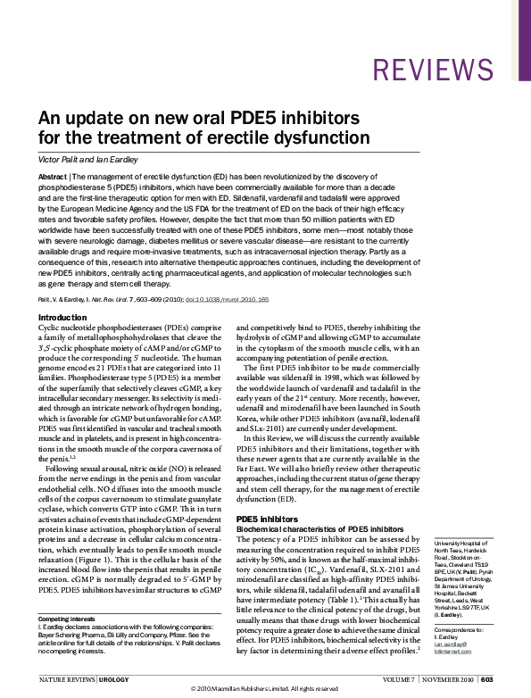 (PDF) An update on new oral PDE5 inhibitors for the treatment of erectile dysfunction