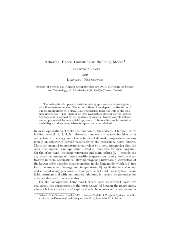 (PDF) Athermal Phase Transition in the Ising Model